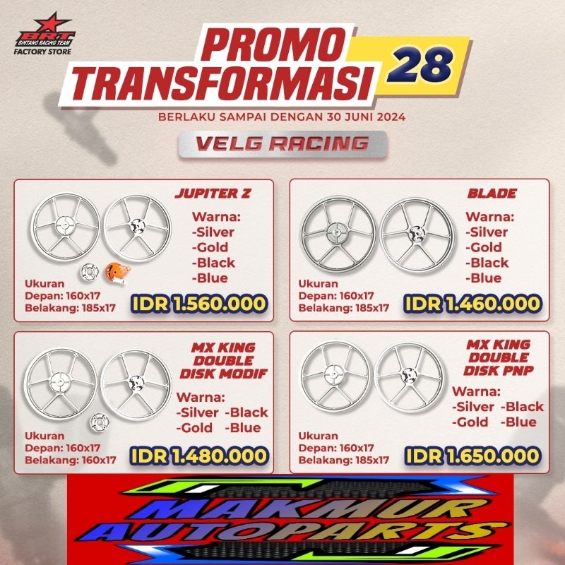 Jual VELG RACING BRT (JUPITER Z) - BINTANG RACING TEAM BRT | Shopee ...