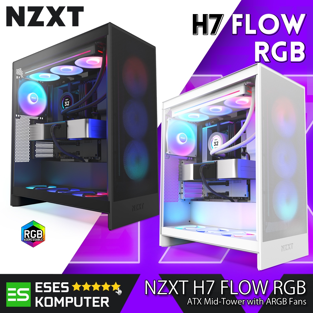 Jual Case NZXT H7 FLOW RGB Black / White ATX Mid-Tower Airflow Case ...