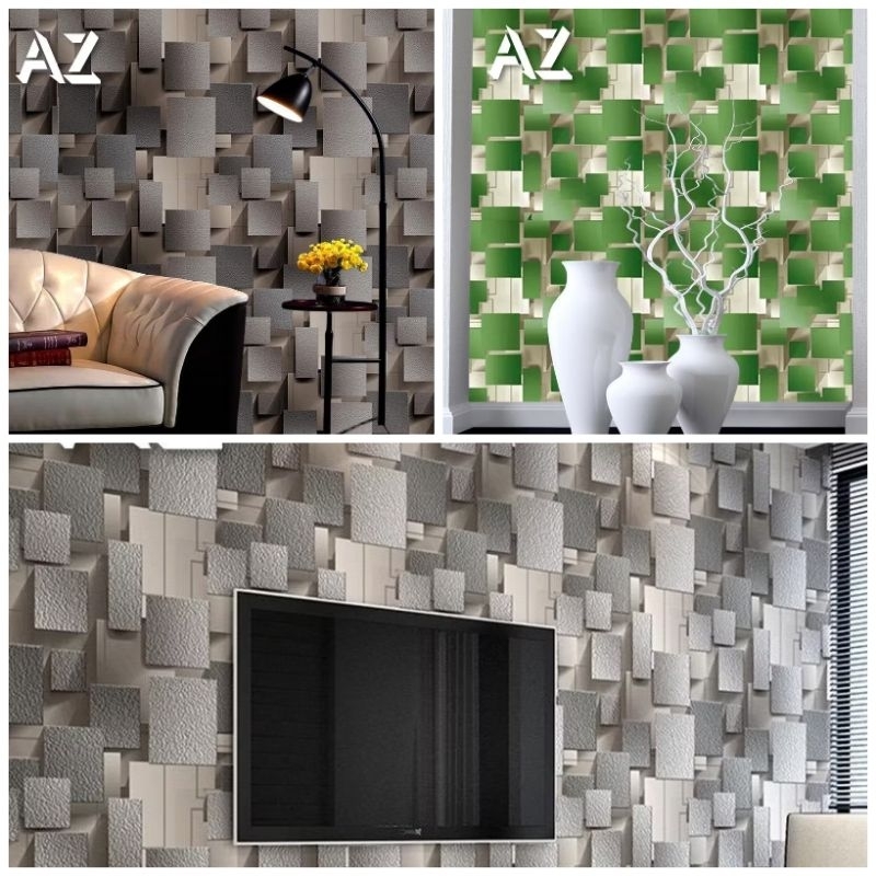 Jual Wallpaper Sticker Dinding Per Roll Motif Lapisan Kotak 3D Estetik ...