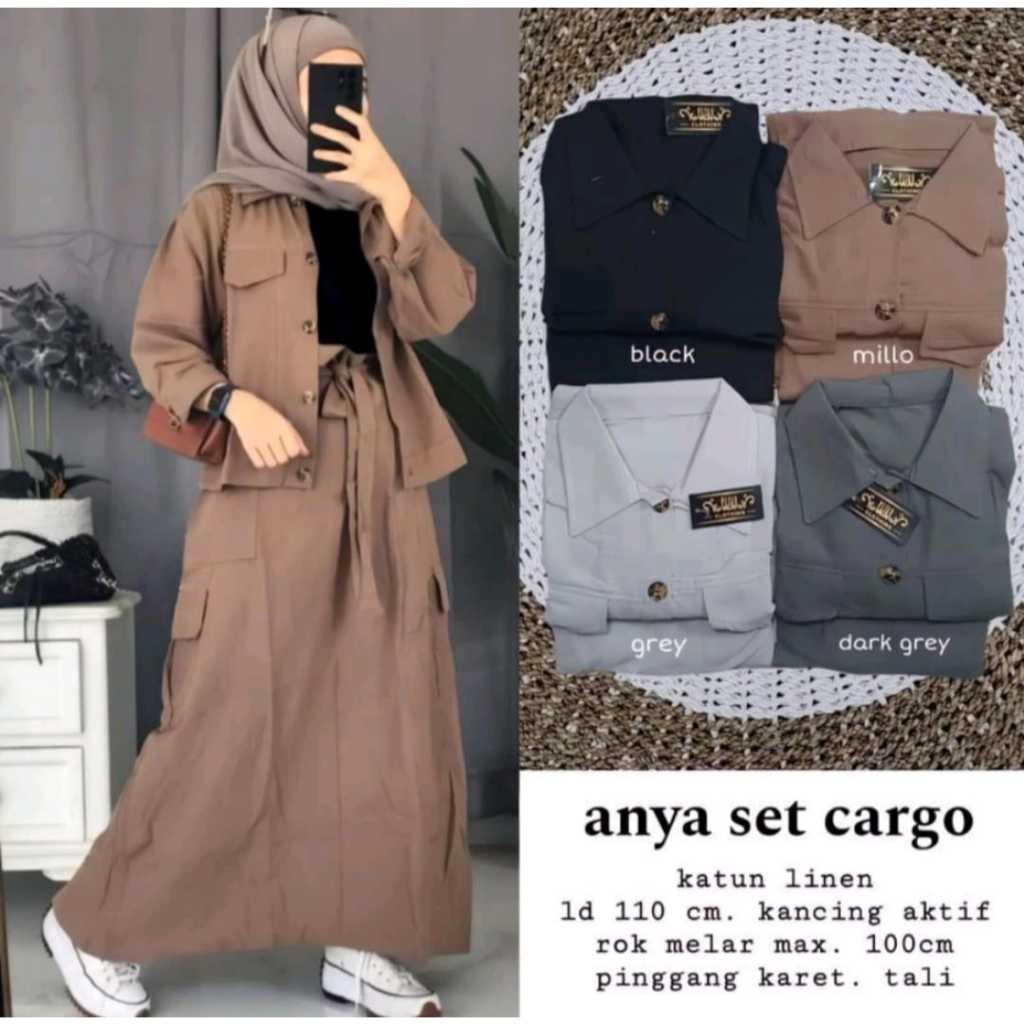 Jual Anya Set Cargo Baju Setelan Wanita Atasan + Rok Kekinian 2024 One ...