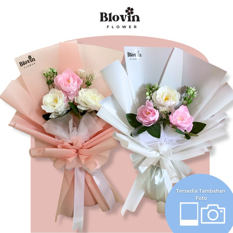 Jual (Ready) Buket Bunga Artificial Rose Pink dan Putih | Shopee Indonesia