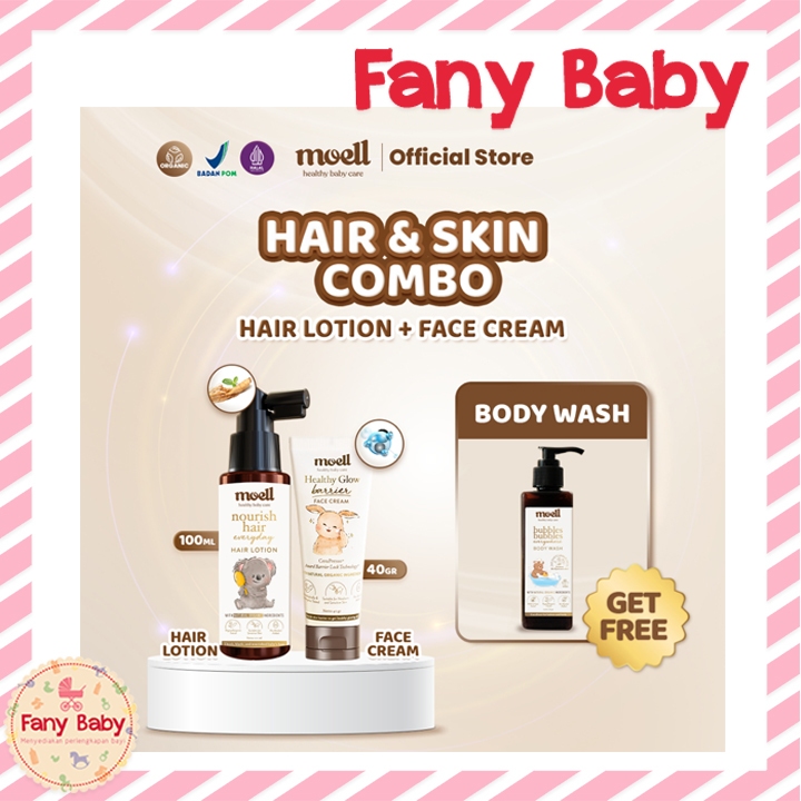 Jual MOELL BUNDLING HAIR LOTION + FACE CREAM FREE BODY WASH | Shopee ...