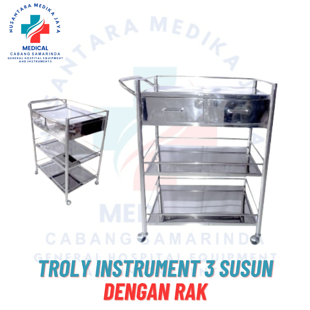 Jual Troli Troly instrumen 3 susun + Laci stainless | Shopee Indonesia