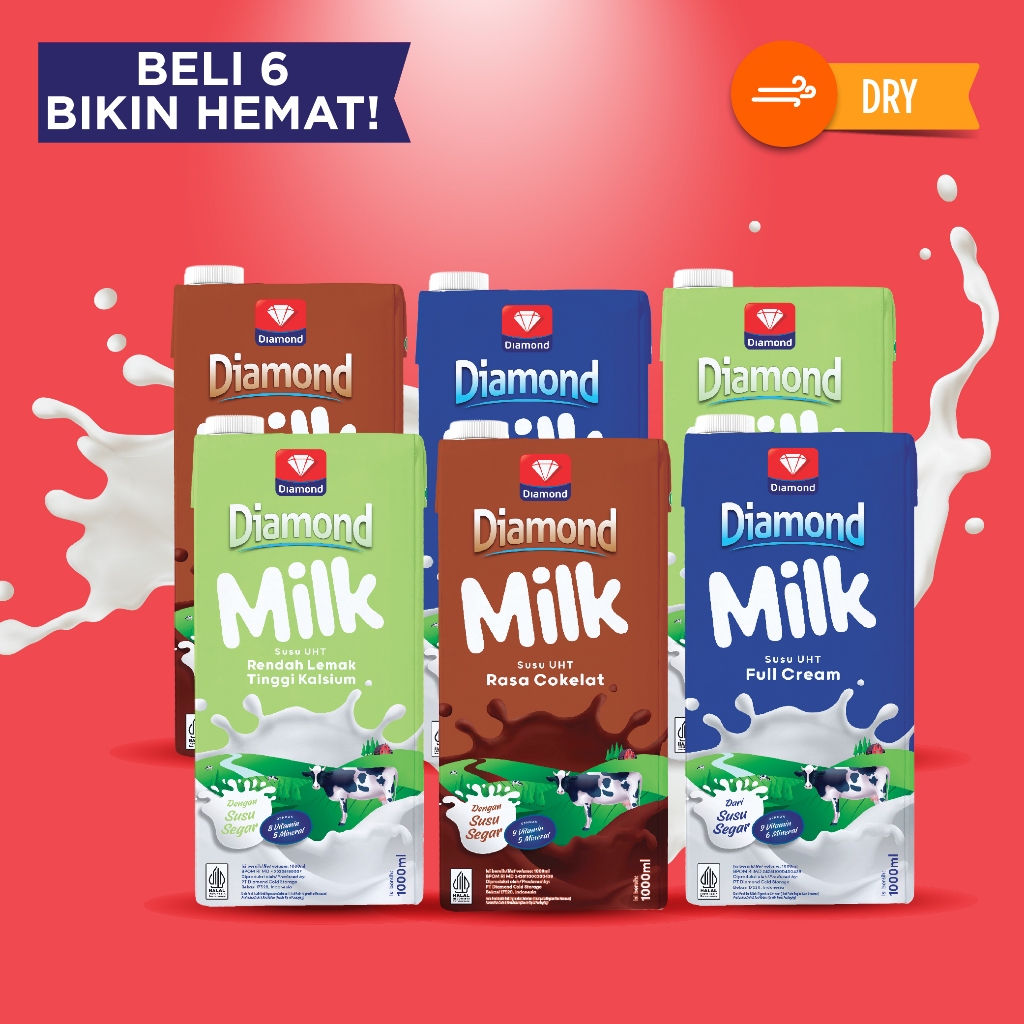 Jual DIAMOND MILK UHT 1LT 2 FULL CREAM 2 CHOCOLATE 2 LO-FAT HI CALCIUM ...