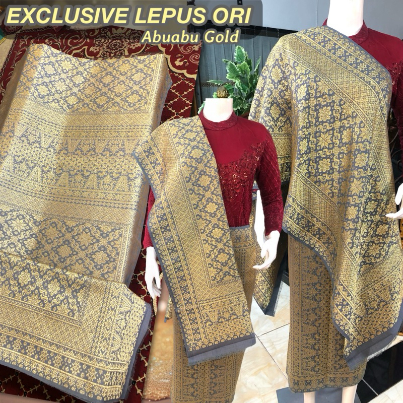 Jual Exclusive Songket Lepus ORI AbuAbu Gold /Lepus Gebeng warna ORI /songket tenun asli ...