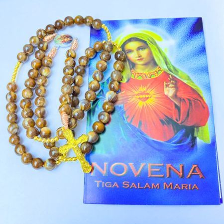 Jual Paket Doa Novena 3 salam Maria - kalung rosario 77 bapa kami marmer coklat tua Series Gold ...