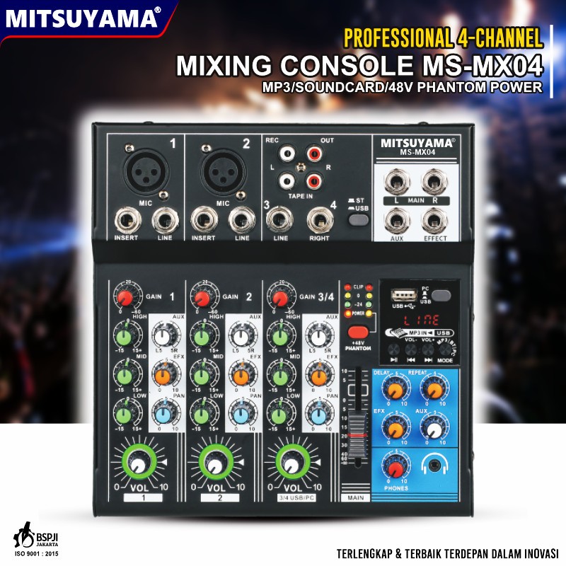 Jual Mixing Console Mixer 4 Channel Phantom Powe 48V Mitsuyama MS-MX04 ...