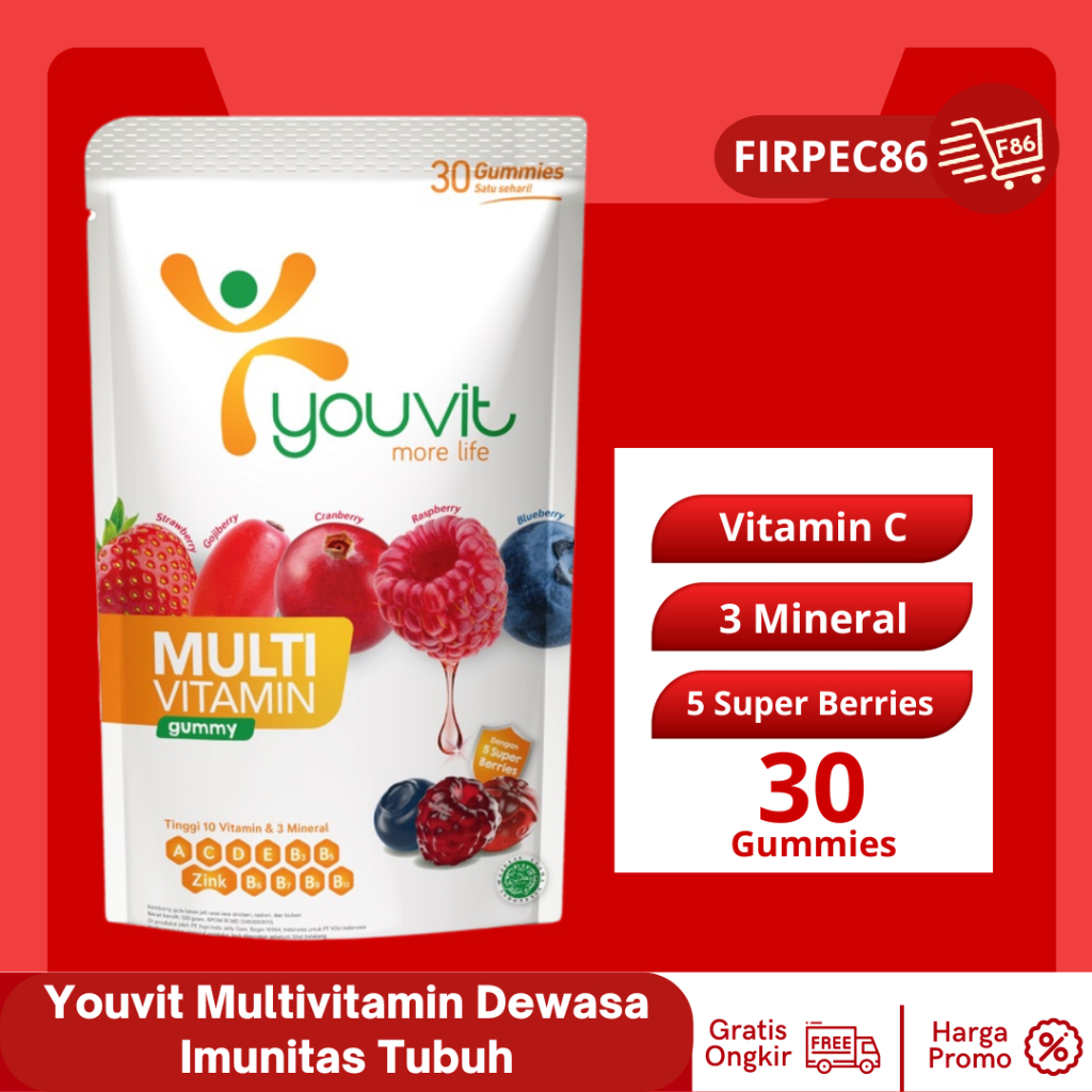 Jual YOUVIT gummy multivitamin Dewasa pouch 30 butir paket 1 bulan | Shopee Indonesia
