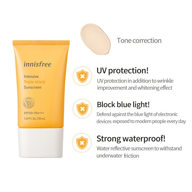 Jual Innisfree Intensive Triple Shield Sunscreen SPF50+PA++++ 50ML | Shopee Indonesia