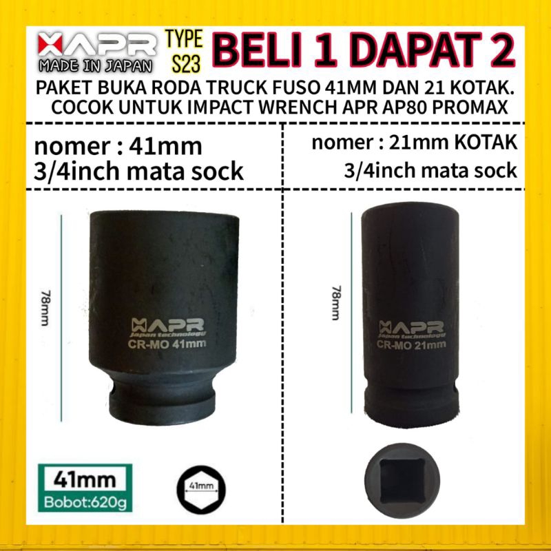 Jual APR mata sock roda truck 41mm dan kotak 21mm ukuran anvil 3/4inch ...