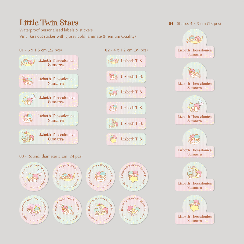Jual LITTLE TWIN STARS / STICKER NAMA SINGLE PACK (4 bentuk , 4 ukuran ...