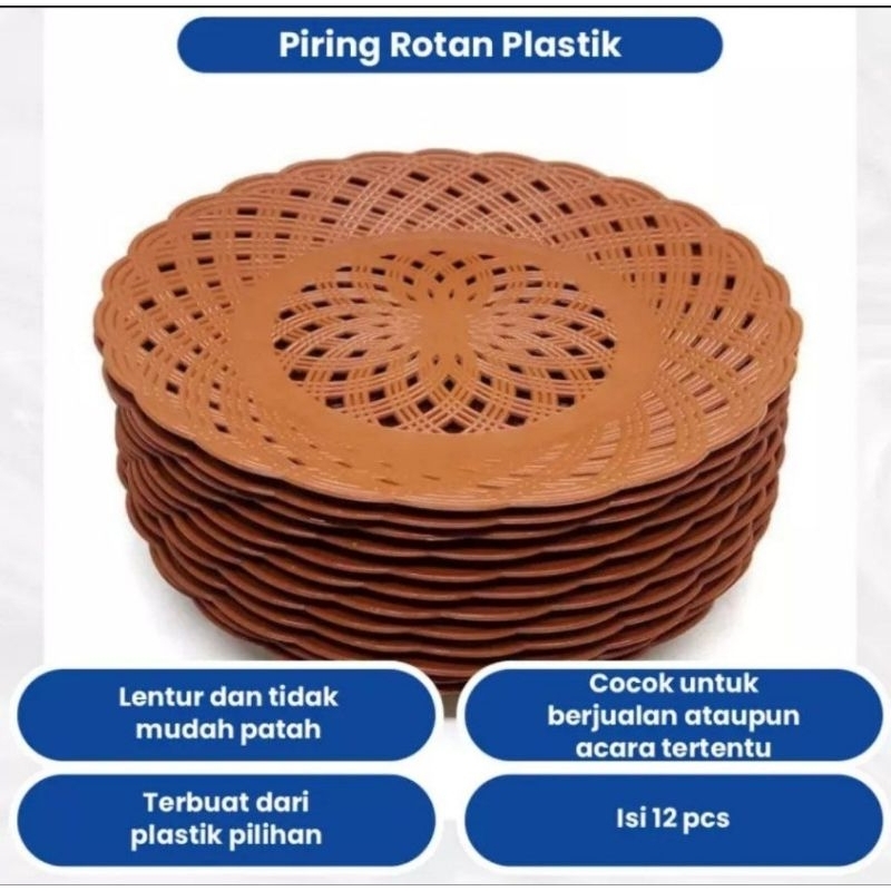 Jual Piring Rotan Plastik Lusinan 1 pax isi 12pcs warna hijau, merah ...