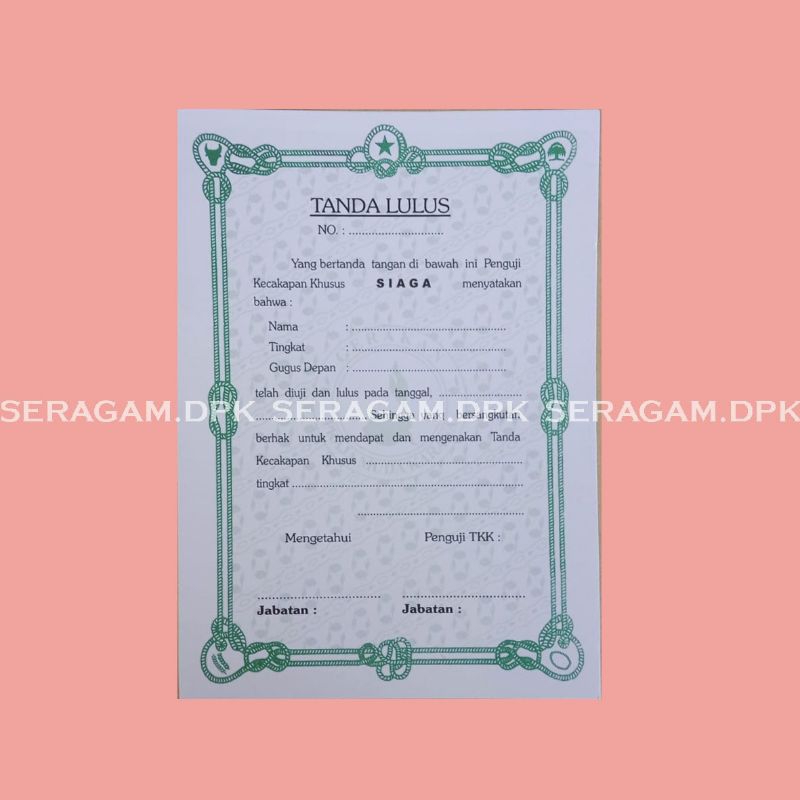 Jual SERTIFIKAT/PIAGAM TANDA LULUS SIAGA/PENGGALANG PRAMUKA, Harga ...