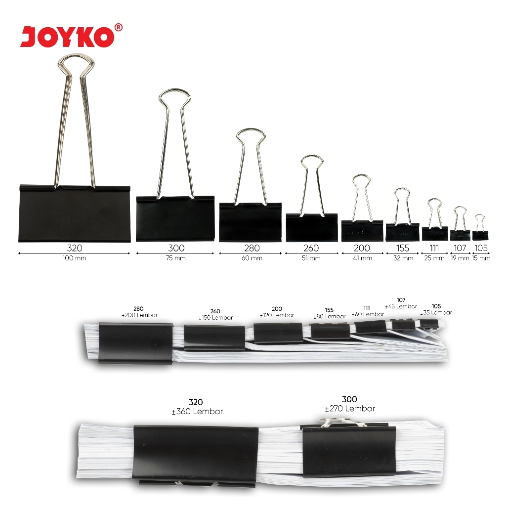 Jual Binder Clip Klip Penjepit Kertas Joyko Black 280 | 300 (1 Kotak ...