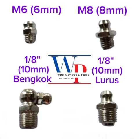 Jual Nepel grease nepel gemuk 6MM 8MM 10MM Lurus & Bengkok Merk WP ...