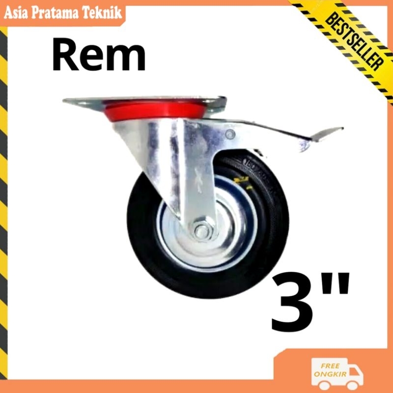 Jual RODA KARET HITAM REM 3 INCI ADA REM RODA NYLON PLUS REM 3 INCH PER ...