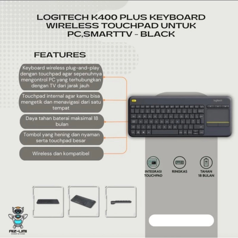 Jual Logitech K400 Plus Keyboard Wireless Touchpad untuk PC,SmartTV ...