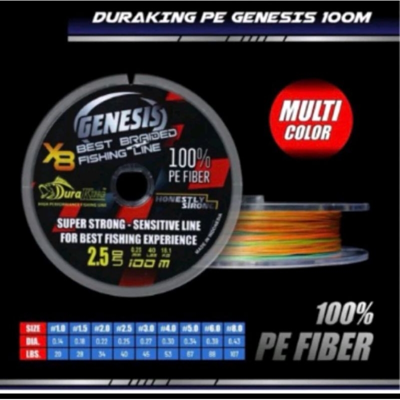 Jual Benang Pancing PE Duraking Genesis X8 Multi Colour Connecting 100m ...