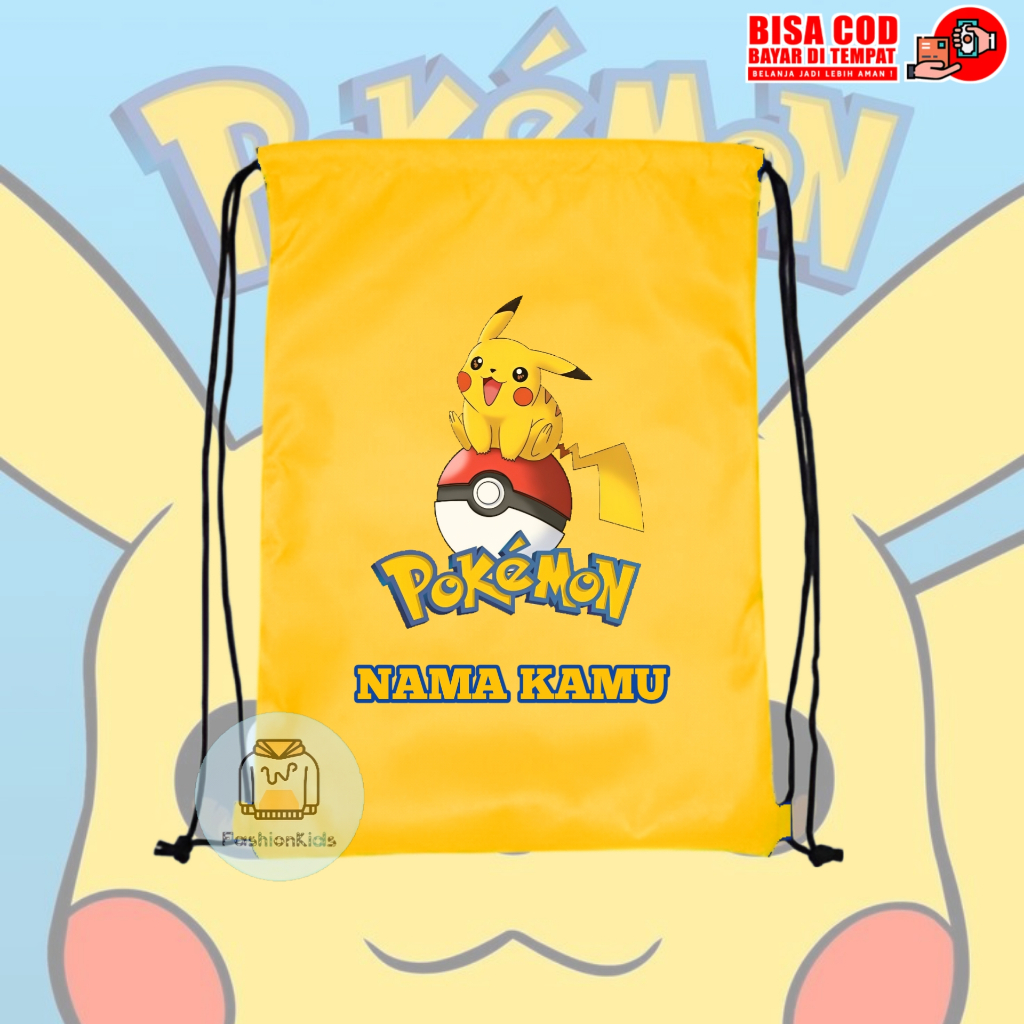 Jual Tas Serut Anak Pokemon Pikachu FREE NAMA | Shopee Indonesia