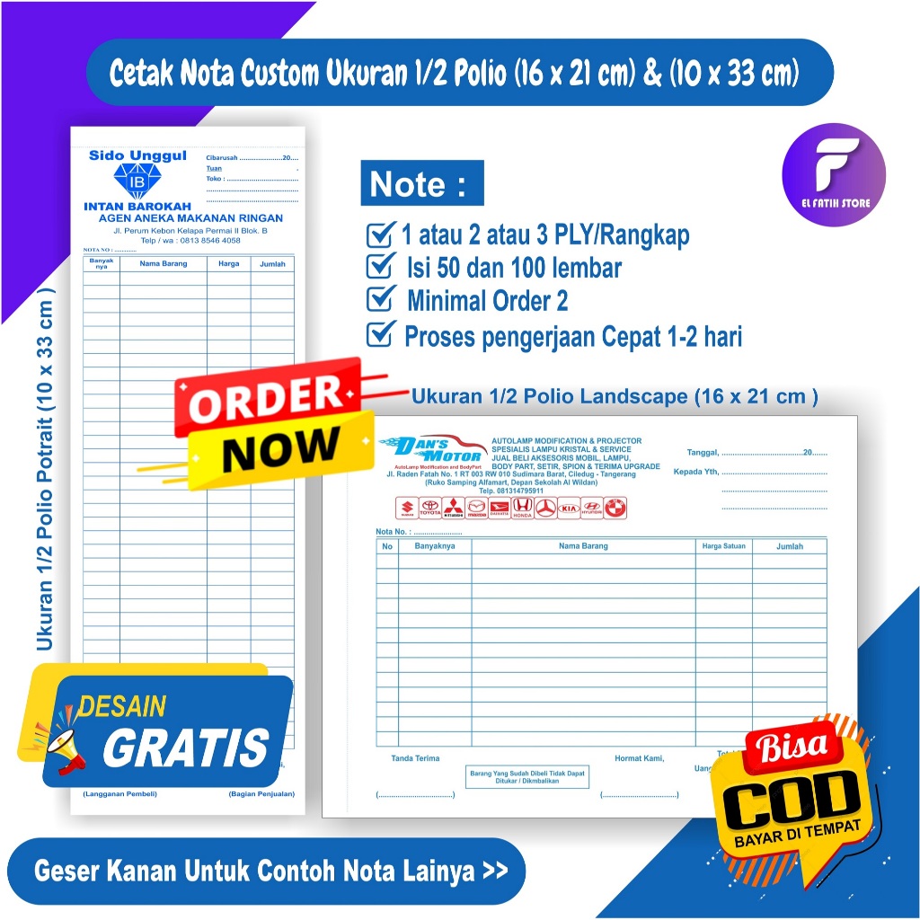 Jual nota custom / nota 2 ply / nota laundry / NOTA CUSTOM UKURAN 1/2 ...