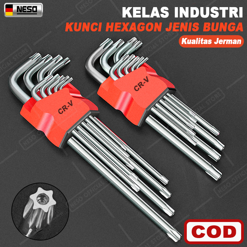 Jual NESO Kunci L Set panjang Hex Key 9pcs Jenis Bunga S2 Ball Point ...