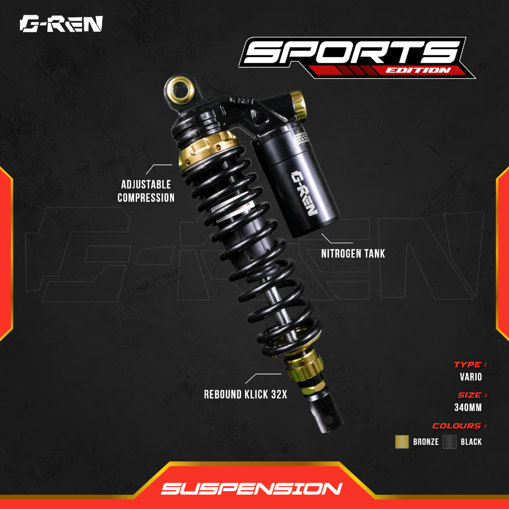Jual SHOCK SUSPENSION SUSPENSI G-REN SPORTS VARIO 340MM WARNA BRONZE ...