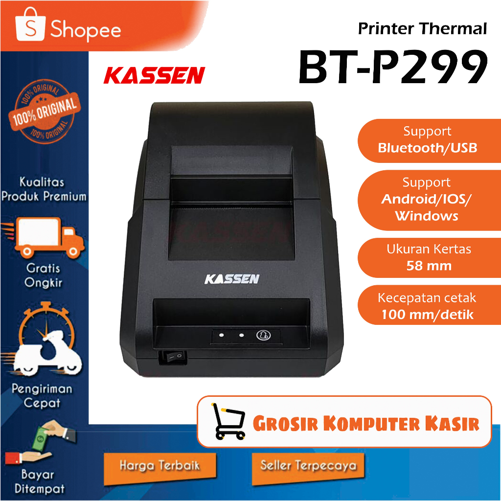 Jual Kassen BT-P299| Printer Kasir POS Thermal 58mm - USB Bluetooth ...