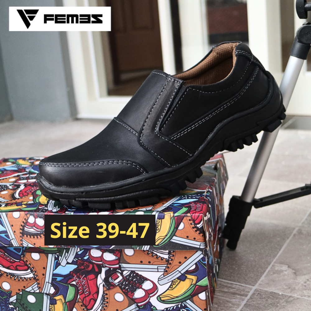 Jual ORIGINAL Sepatu Kerja Pria FEMEZ Kulit Asli Slip On Bigsize 39-47 ...