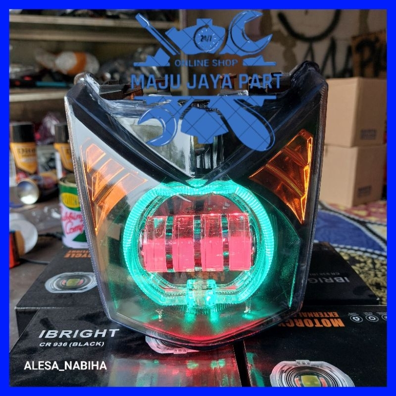 Jual Reflektor Lampu Depan Beat Fi Costum Smoke Oren Set Biled Projie 4 ...