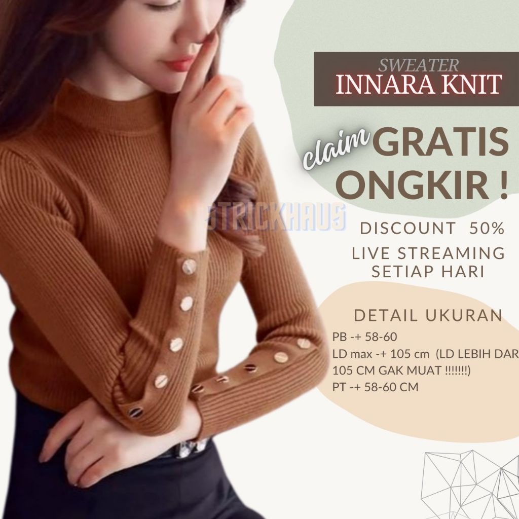 Jual Manset inara / Inner Innara rajut lengan kancing HIDUP -# ...