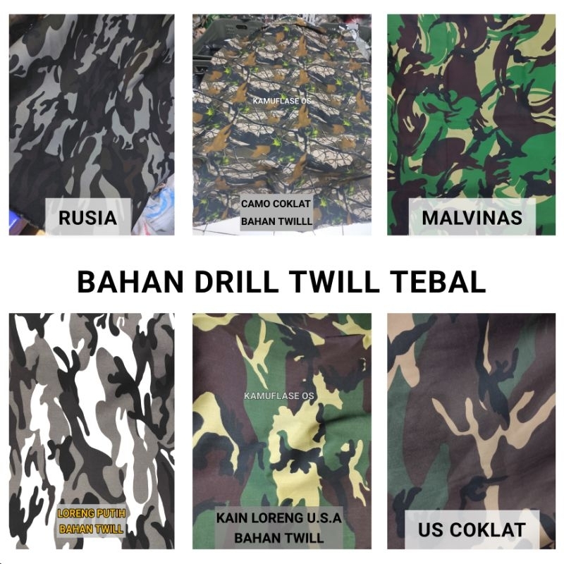 Jual Bahan kain Drill TWIL TEBAL Loreng TNI AD BANSER Camo Us Woodland ...