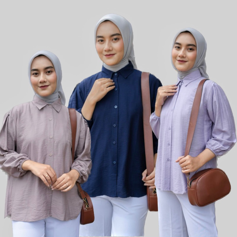 Jual Kemeja Wanita Laura Blouse Polo Linen Premium Atasan Fashion ...