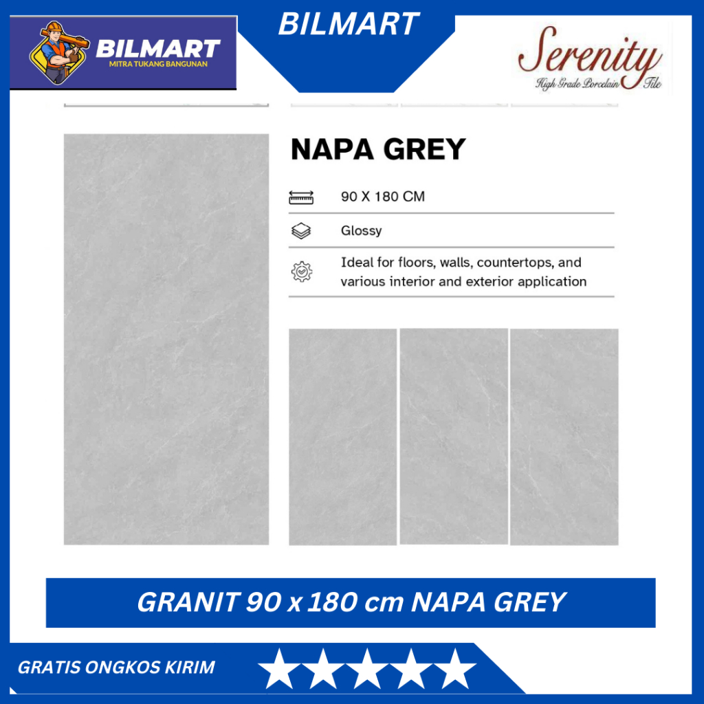 Jual Granit Serenity Napa Grey 90 x 180 cm Glossy Surface | Shopee ...