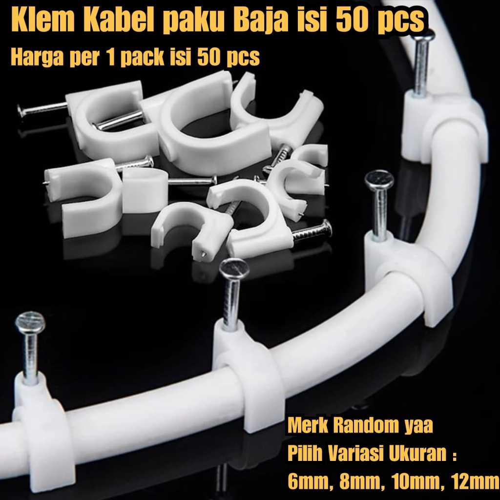 Jual pengait kabel dinding klem kabel plastik paku baja isi 50 pcs ...