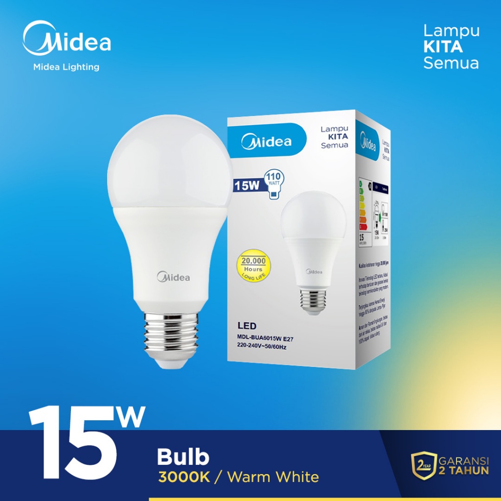 Jual Midea Lighting - Lampu LED Bulb 15 Watt 3000K - Kuning - Warm ...