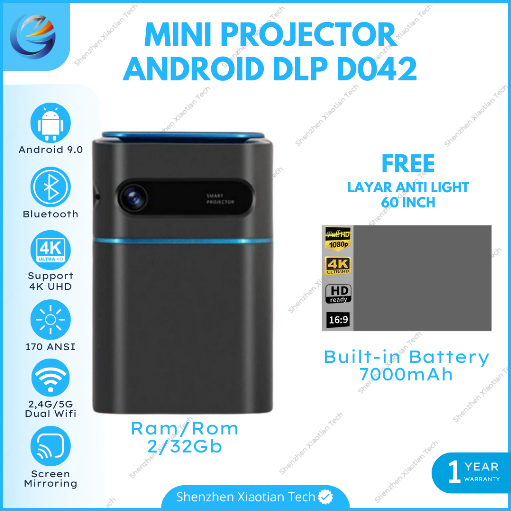 Jual Proyektor DLP D042 Android Wifi | Proyektor D042 Android | DLP Mini Proyektor D042 Wireless ...