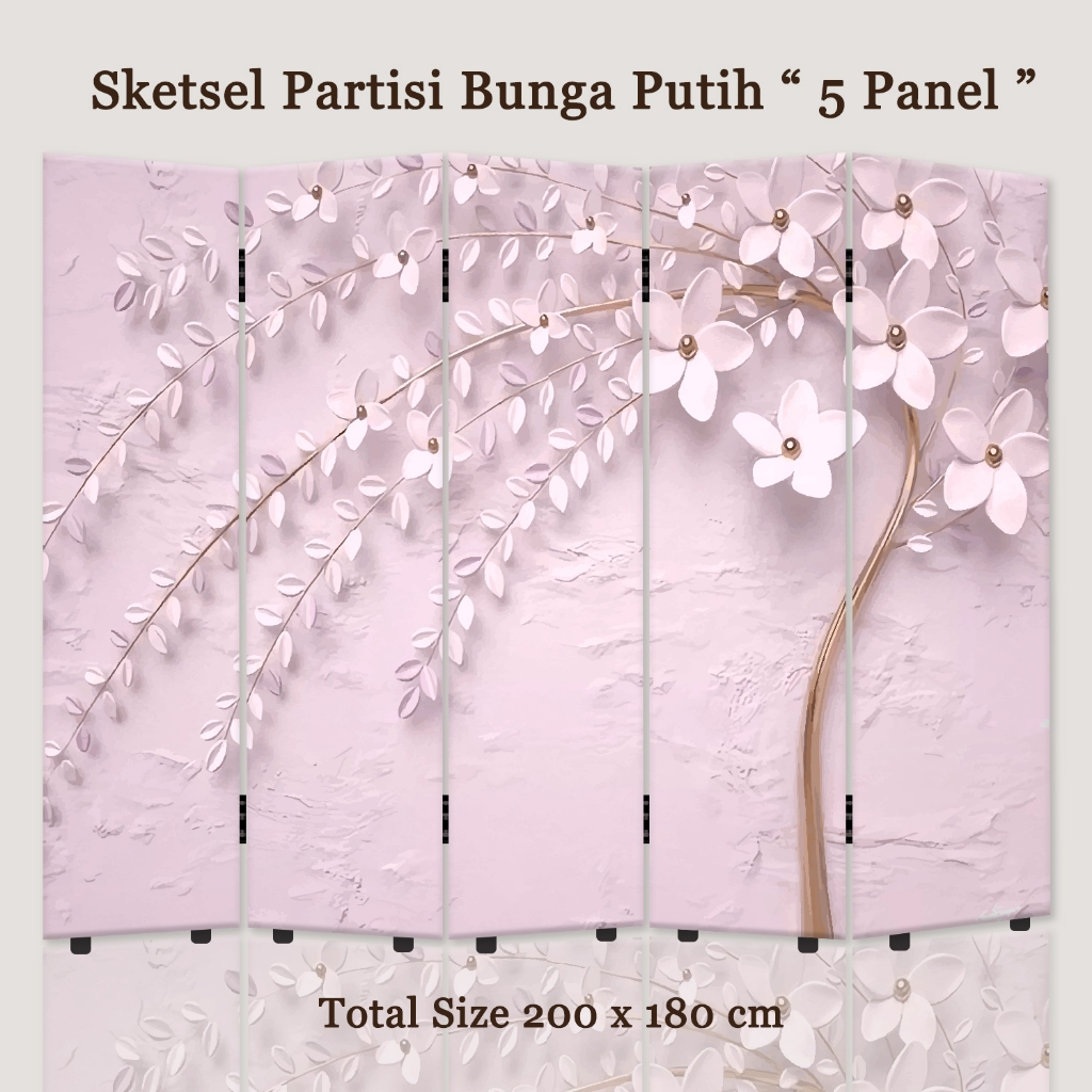 Jual Sketsel Partisi Bunga Putih Pembatas Ruang Minimalis 5 Panel ...