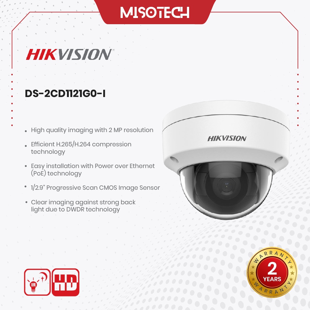 Jual Hikvision DS-2CD1121G0-I 2MP IP Camera Indoor Dome PoE IR H.265 IK10 | Shopee Indonesia