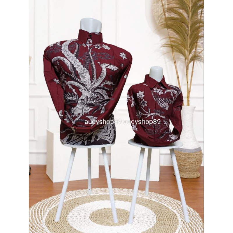 Jual Batik couple ayah dan anak katun furing solo warna merah marun ...
