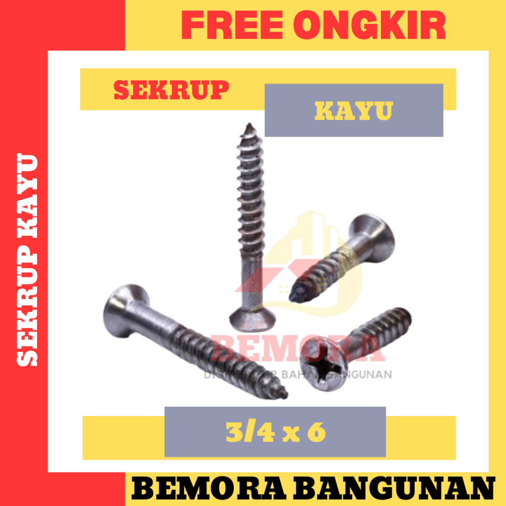 Jual Sekrup Kayu / Skrup Kayu / Wood Screw Steel (+) 3/4 x 6 | Shopee ...