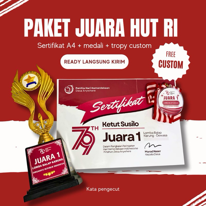 Jual WORDGIFT PAKET AGUSTUS HUT RI Trophy dan Medali dan sertikat ...