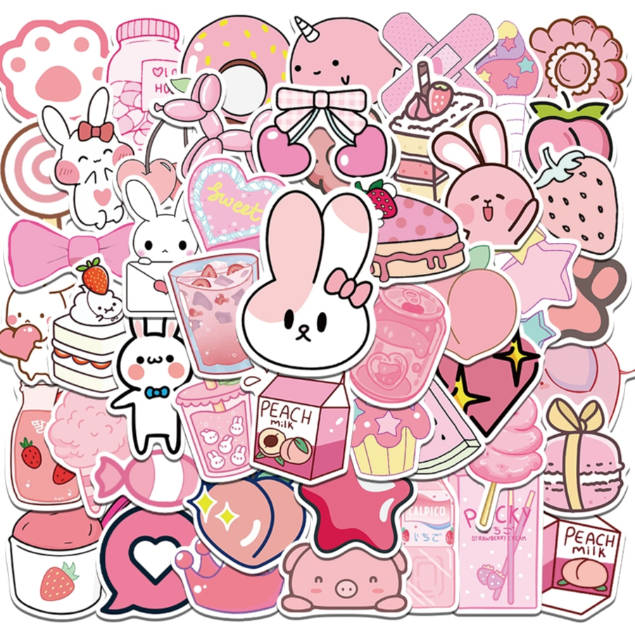 Jual [50PCS]Stiker Pack Aesthetic Stiker Cute Pink Kelinci Stiker Soda ...