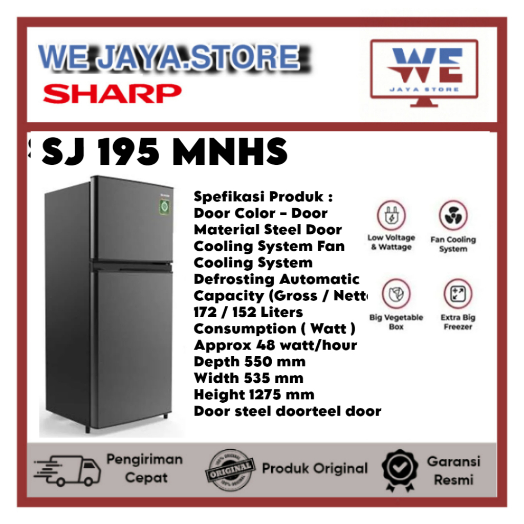 Jual KULKAS SHARP 2 PINTU SJ-195MNHS 172 LITER KULKAS DUA PINTU SHARP ...