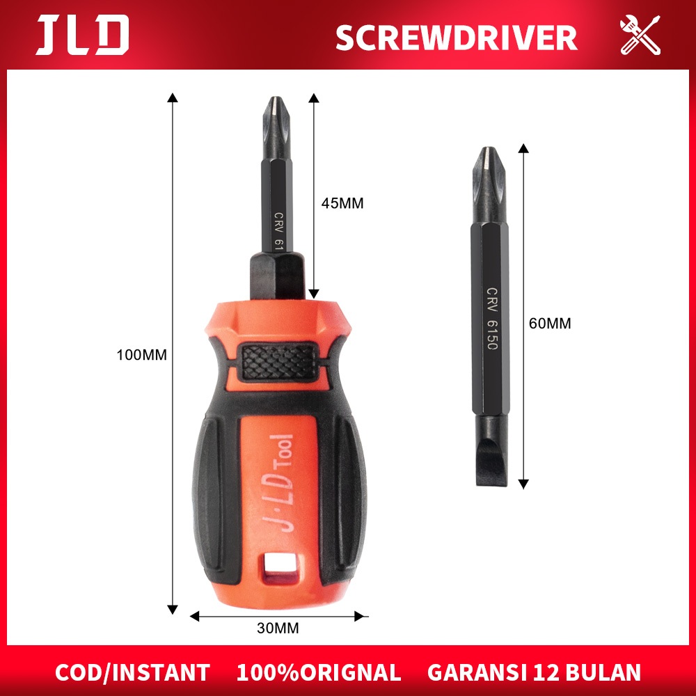 Jual JLD 4Inch Obeng bisa dilepas 3in1 Plus+Minus+Magnet Obeng set ...