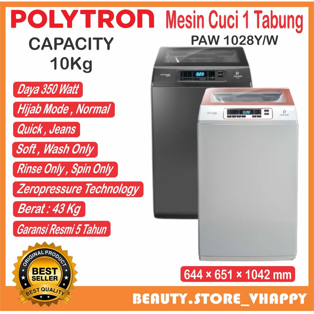Jual MESIN CUCI POLYTRON 1 TABUNG 10 KG TOP LOADING PAW 1028 GARANSI ...
