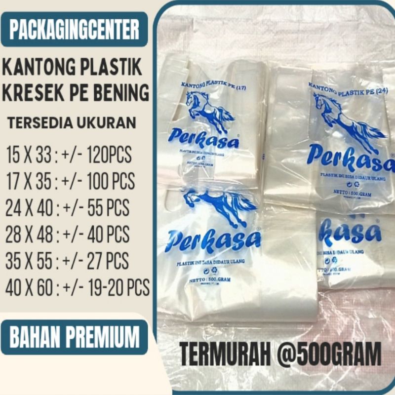 Jual Kantong Plastik Kresek PE Bening Ukuran 15 17 24 28 35 40 CAP KUDA PERKASA (1 Pack Isi ...