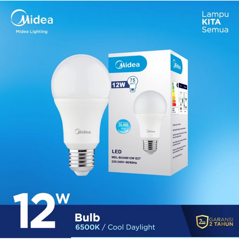 Jual Lampu Led Midea Bulb 12watt Cool Day Light Putih Fiting E27 6500K ...