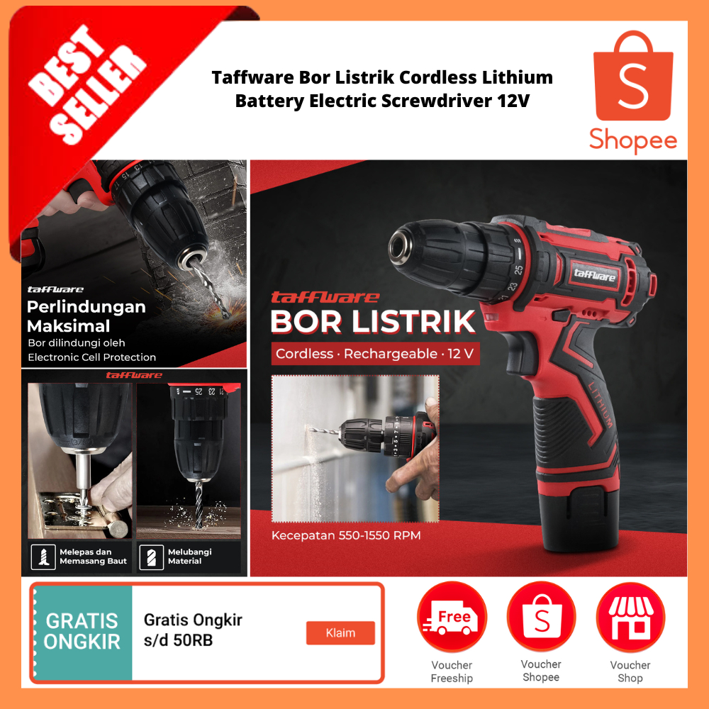 Jual Bor Listrik Cordless Lithium Battery Electric Screwdriver 12V ...