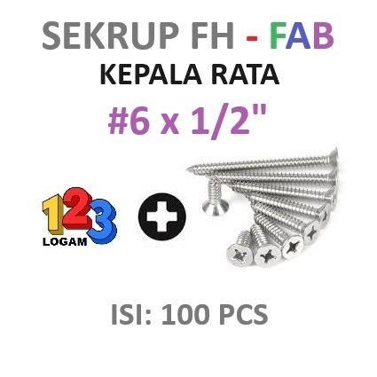 Jual SEKRUP FH FAB #6x1/2", Tapping Screw Kepala Rata ISI: 100 Pcs | Shopee Indonesia