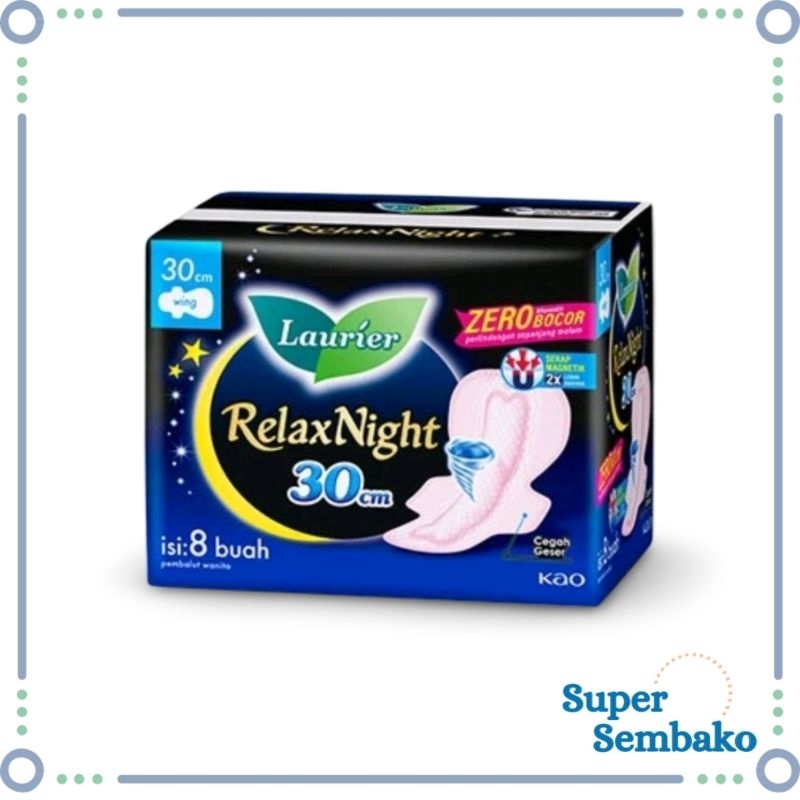 Jual PEMBALUT WANITA LAURIER RELAX NIGHT MALAM WING SAYAP 30CM ISI 8 ...
